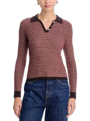 Guest In Residence Chevron Long Sleeve Shrunken Cashmere Polo - Burnt Cocoa Combo