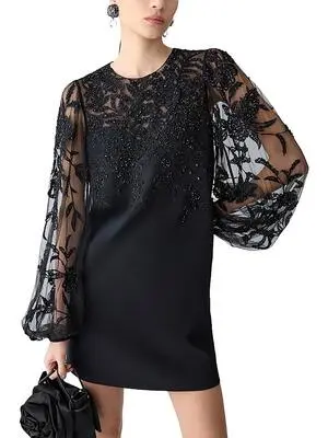 Carolina Herrera Embellished Puff Sleeve Dress - Black Multi