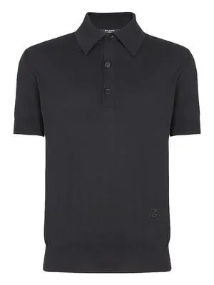 Balmain Ribbed Trim Knit Polo Shirt - Black/white