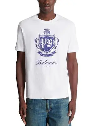 Balmain College Emblem Logo Graphic Tee - White/blue