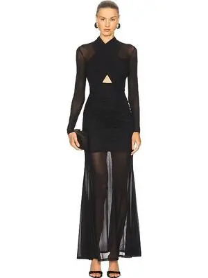 BARDOT Veria Wrap Mesh Maxi Dress