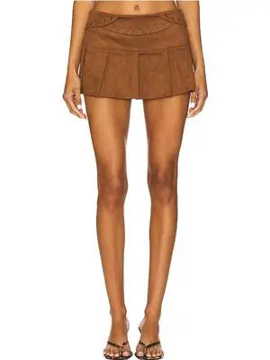 ZEMETA Suede Box Pleat Mini Skirt - Brown