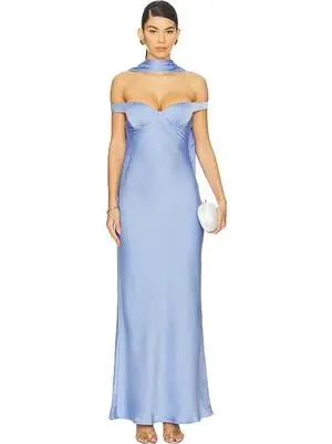 RUNAWAY THE LABEL Raphaella Off Shoulder Maxi Dress - Bluebell