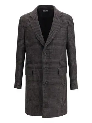 Zegna Prince Of Wales Wool Coat - Brown