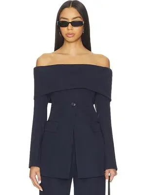 Line & Dot Derrick Off The Shoulder Top - Navy