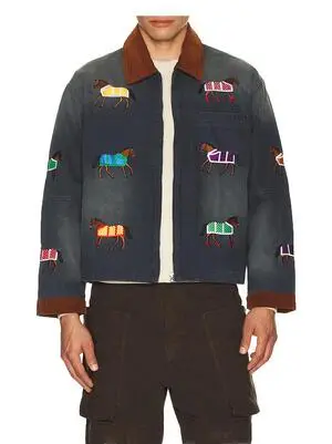 FOUND Lariat Horse Embroidered Work Jacket Navy