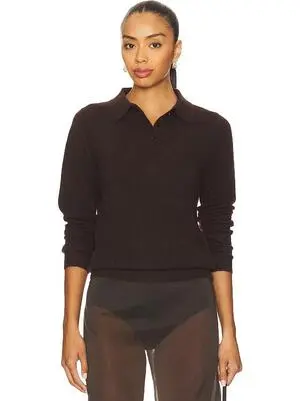 Enza Costa Knit Cashmere Polo Sweater - Chocolate