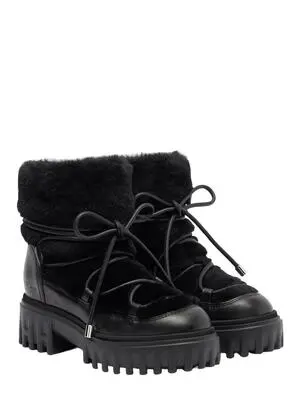 Hogan Shearling-trimmed Leather Snow Boots - Black