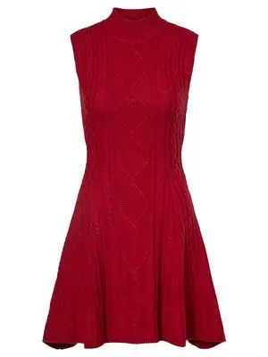 Staud Charade" Cable-knit Wool-blend Minidress In Ivory - Red