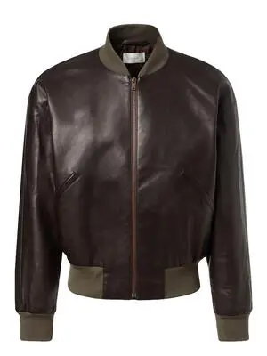 THE ROW Setsen Leather Bomber Jacket - Brown