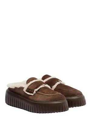 Hogan Shearling-trimmed Platform Loafers - Brown
