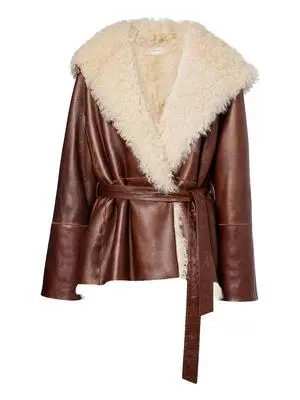 Magda Butrym Shearling-trimmed Leather Hooded Jacket - Brown