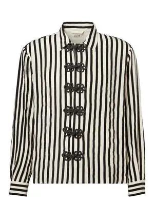 BODE Striped Velvet-trimmed Silk Shirt - White