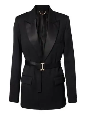 Victoria Beckham Belted Satin-trimmed Blazer - Black