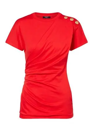 Balmain Draped Cotton Jersey T-shirt - Red
