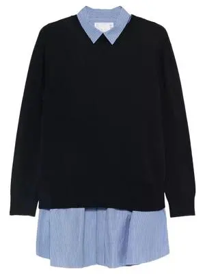 Sacai Poplin X Cotton Striped Knit Dress - Blue