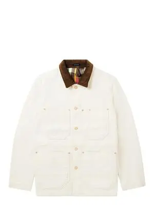 DRAKE'S Welder Corduroy-trimmed Denim Chore Jacket - Neutrals