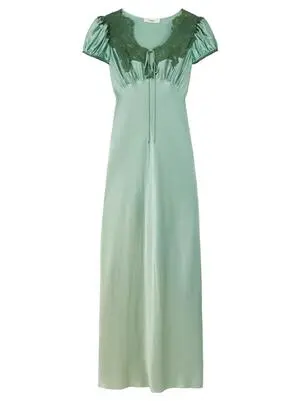 Chloé Lace-trimmed Silk-satin Gown - Green