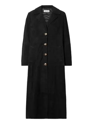 Rixo Astraea Paneled Suede Coat - Black