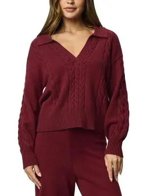 Splendid Cable-stitch Polo Sweater - Cherry On Top Red