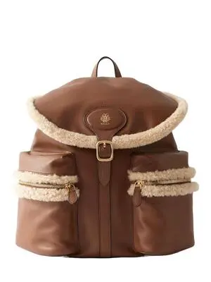 Bally Shearling-Trimmed Leather Backpack Tan