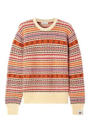 Bally Jacquard-Knit Wool Sweater Beige