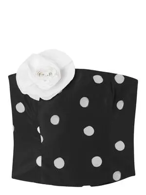 Bernadette Lena Polka-dot Taffeta Bustier Top With Appliqu - Black