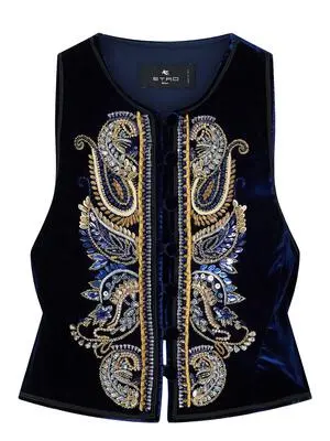 Etro Embroidered Velvet Vest - Purple