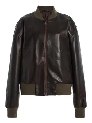 THE ROW Morisel Leather Bomber Jacket - Brown