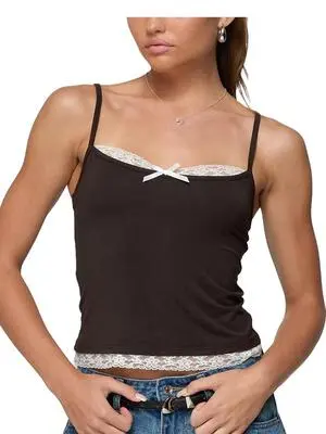 EDIKTED Adriel Lacey Tank Top - Brown