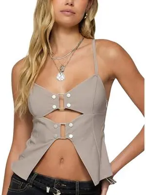 EDIKTED Split Front Buckle Tank Top - Light-gray
