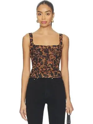 L'Agence Rasha Shirred Tank - Brown Multi Amur Leopard
