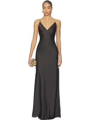 L'Agence Saint Beaded Strap Gown - Dark Brunette