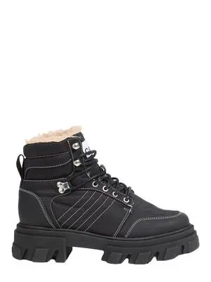 GANNI Quilted Canvas Hiking Boots - Black