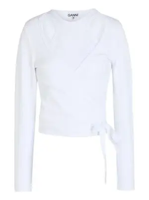GANNI Wrap-effect Layered Ribbed Top - White