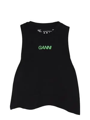 GANNI Cropped Printed Stretch-mesh Top - Black