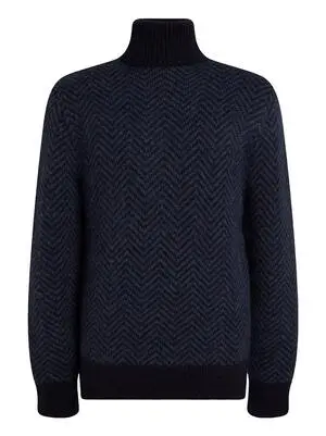 Officine Générale Herringbone Alpaca-blend Turtleneck Sweater - Navy