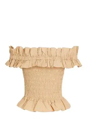 GANNI Off-the-shoulder Ruffled Top - Beige