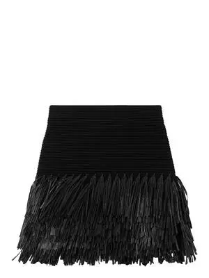 Aje Agave Fringed Raffia-trimmed Ribbed-knit Mini Skirt - Black