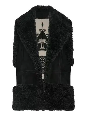 Johanna Ortiz Leather Vest With Shearling Trim - Black