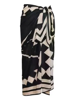 Johanna Ortiz Geometric Print Pareo Skirt - Black