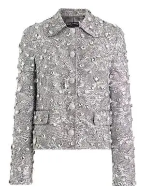 Dolce & Gabbana Floral-jacquard Single-breasted Jacket - Silver