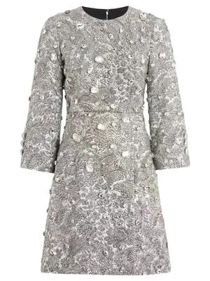 Dolce & Gabbana Floral-jacquard Lamé Mini Dress - Silver