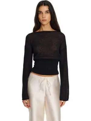REFORMATION Soren Sheer Alpaca Sweater Top - Black