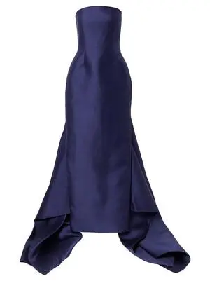 Solace London Imani Strapless Pleated Twill Gown - Blue