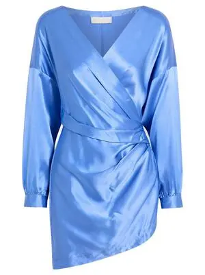 Michelle Mason Wrap-effect Silk-satin Mini Dress - Light Blue