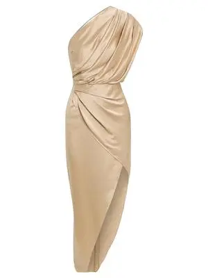 Michelle Mason One-shoulder Open-back Silk-satin Maxi Dress - Beige