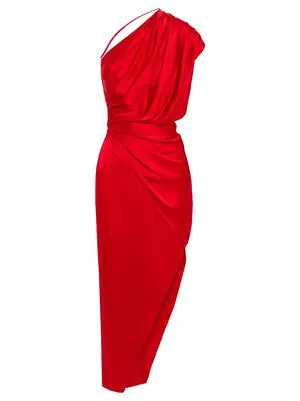 Michelle Mason One-shoulder Open-back Silk-satin Maxi Dress - Red