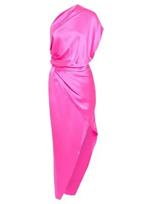 Michelle Mason One-shoulder Silk-satin Maxi Dress - Bright Pink