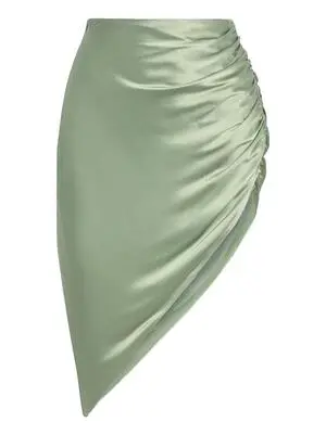 Michelle Mason Asymmetric Ruched Silk-satin Skirt - Sage Green